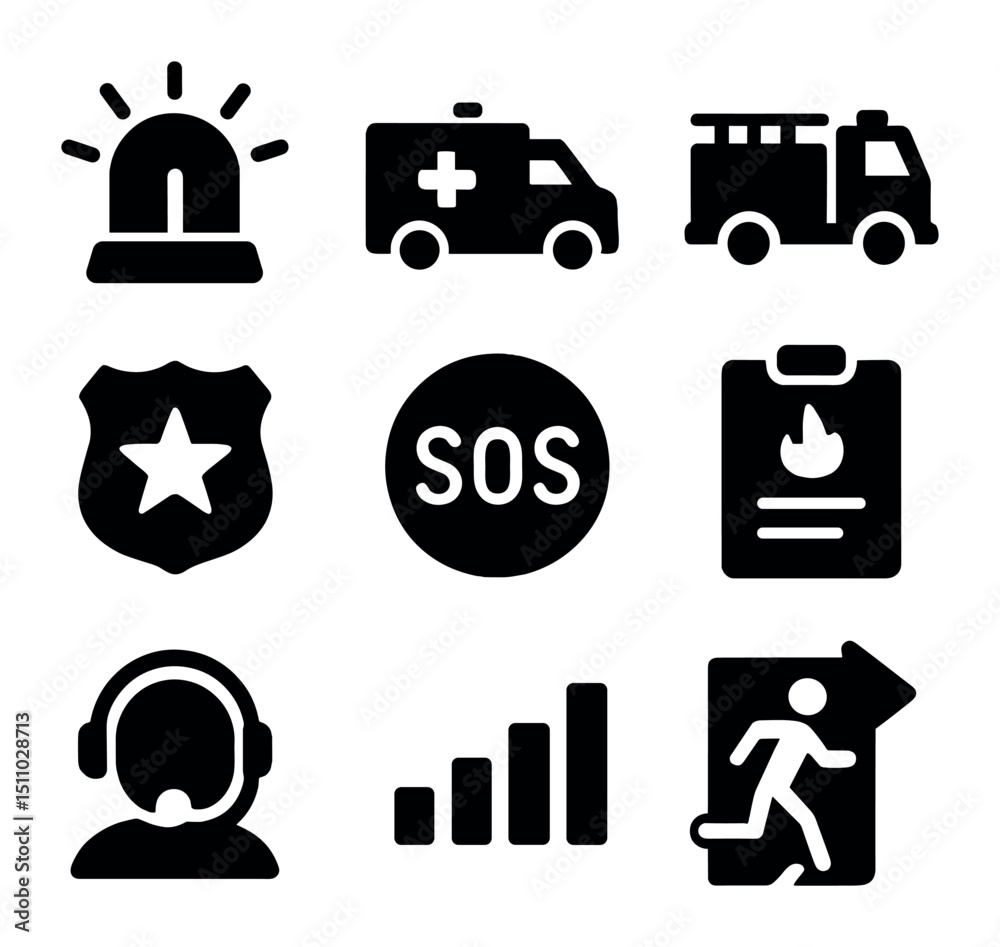 Emergency Response Icons. Solid, Filled icon set of emergency response ...