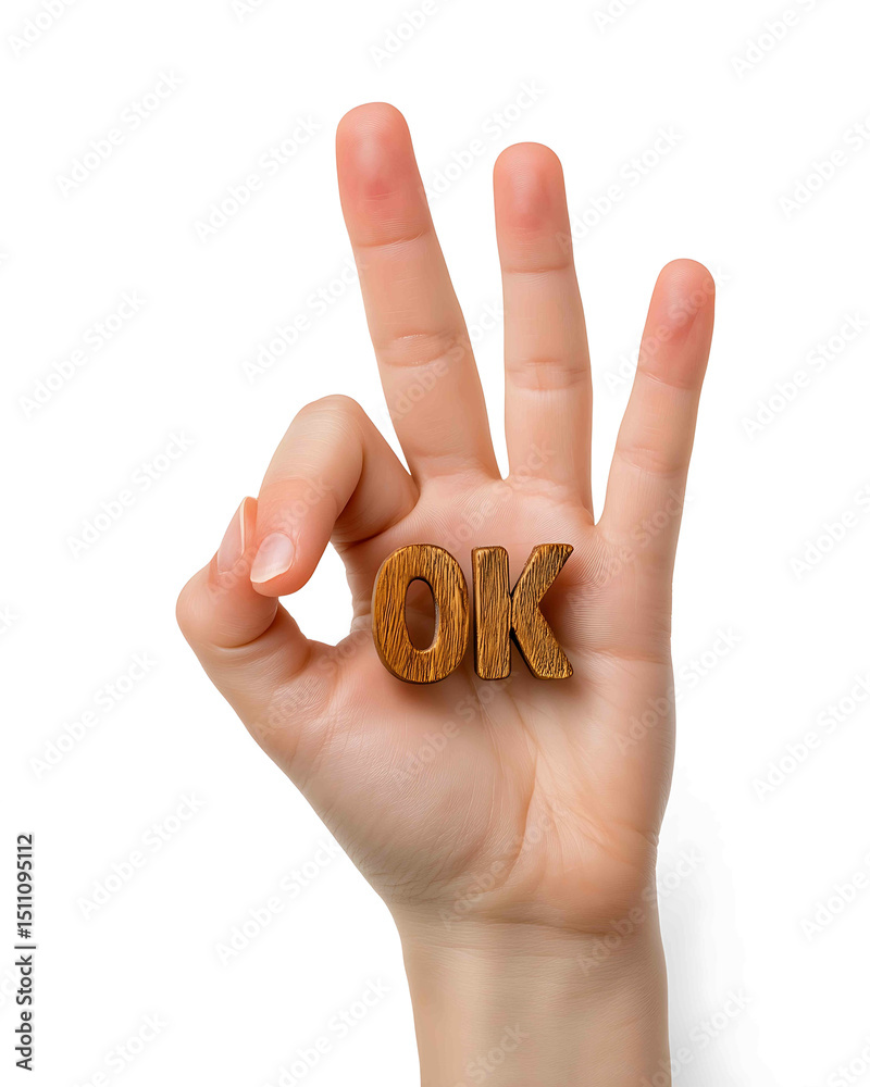 Isolated on white background human hand making OK sign with thumb and ...