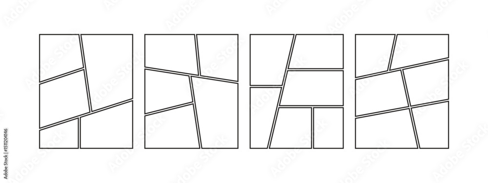 Blank collage grid template for a storyboard layout panel for a manga ...
