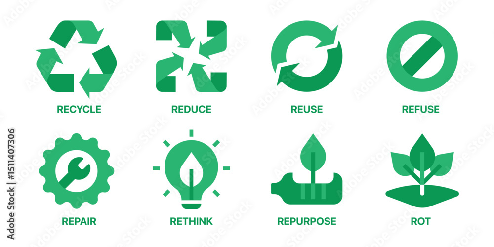 Zero waste included 5Rs lifestyle icon set Stock Vector | Adobe Stock