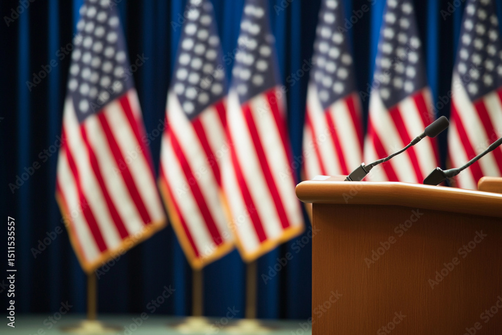 Podium setup for upcoming political event with flags Generative AI ...