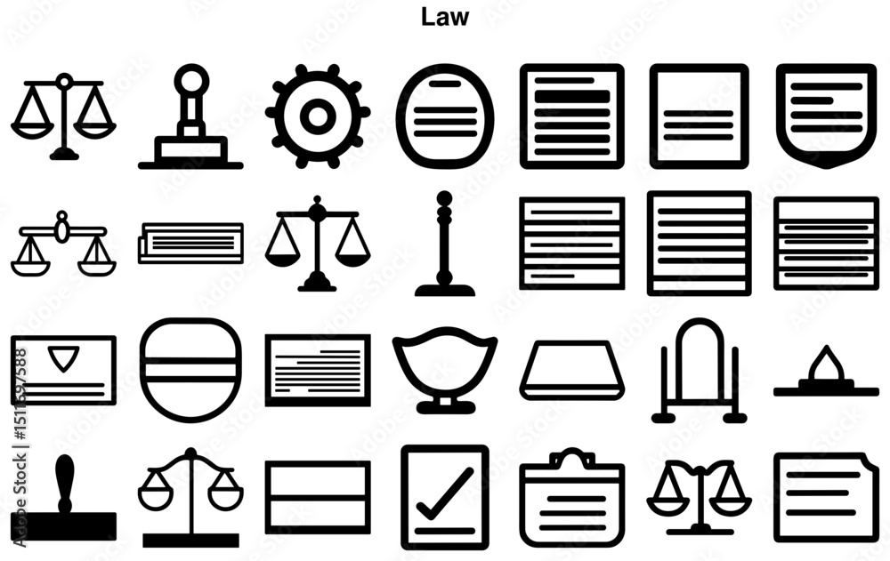 Law and Justice Icons: Legal Symbols and Court-Related Graphics Stock ...