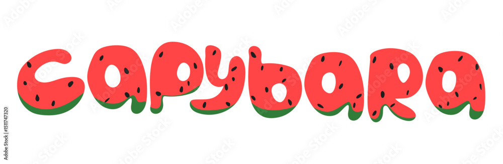 Colorful vector lettering spelling 'capybara' in a playful style. The ...