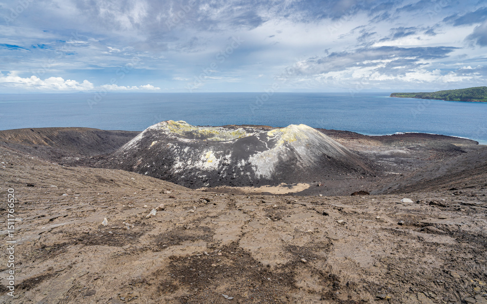 Scenic landscape view of Anak Krakatau aka Krakatoa volcano crater on ...