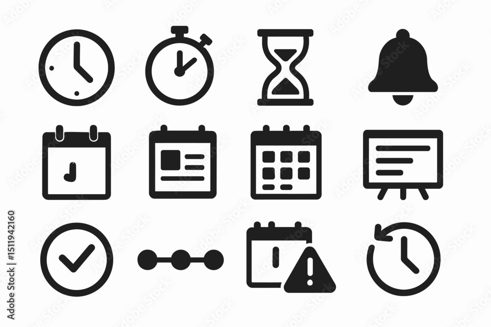 Clock and calendar icons: time management and scheduling symbols Stock ...