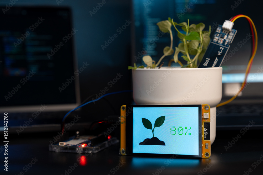 Soil moisture display screen with IoT microcontroller and soil moisture ...
