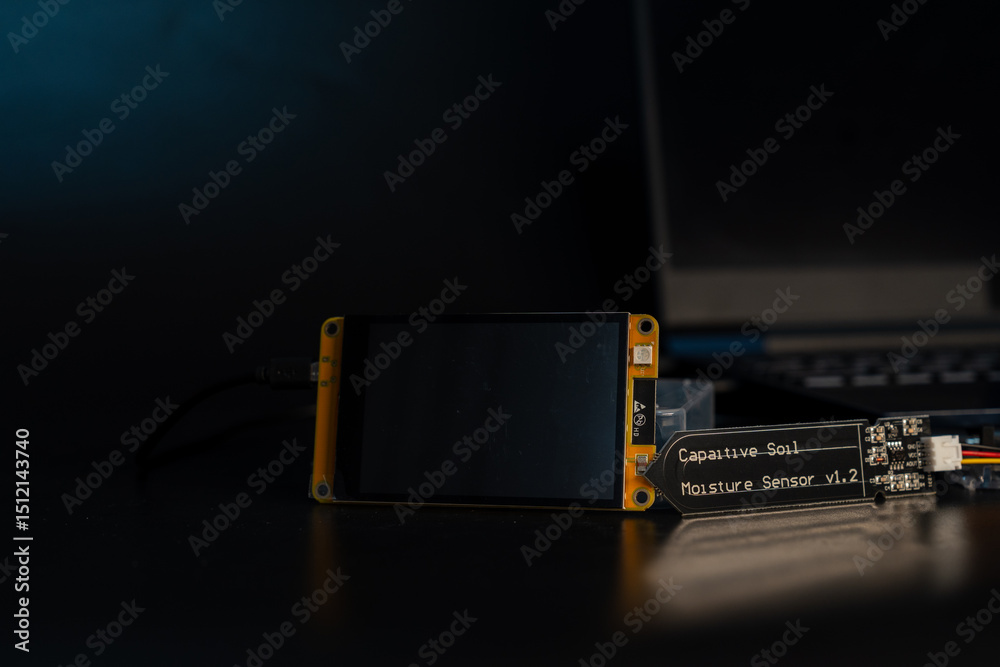 Blank display with IoT microcontroller and soil moisture sensor, Smart ...