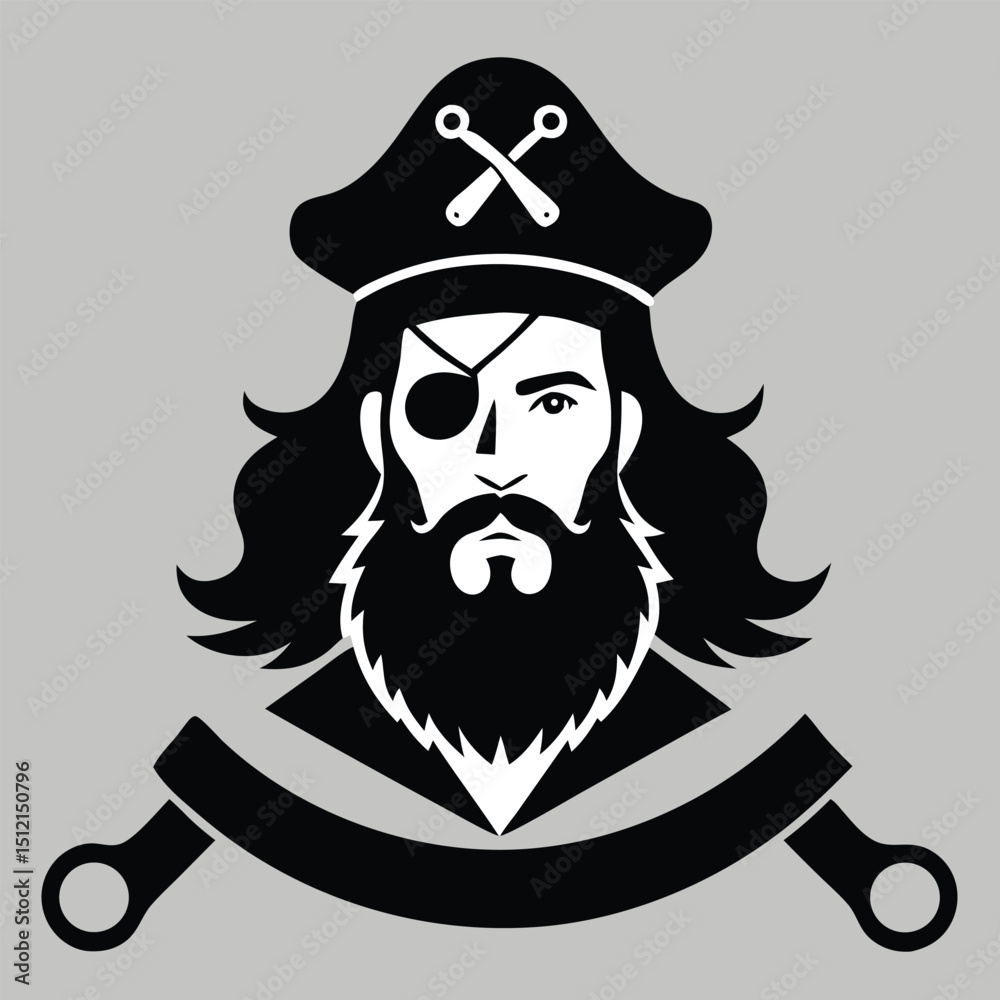 Pirate Barber with Hook Cutlass Razor Silhouette Vector Illustration ...