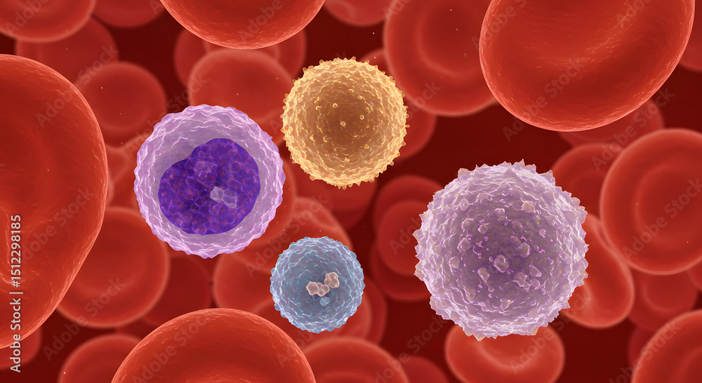 Microscopic View of Blood Cells Red Blood Cells, White Blood Cells, and ...