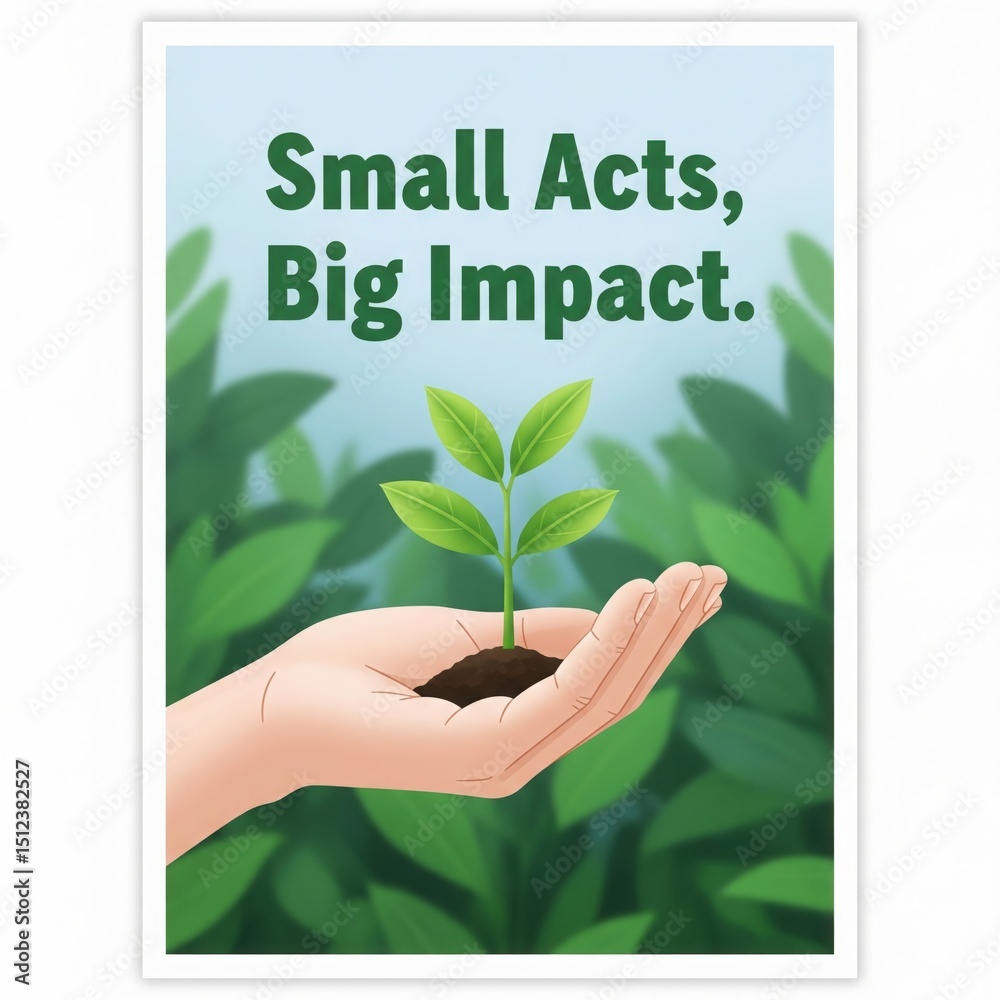 Hand holding plant with “Small Acts, Big Impact” quote | clean eco ...