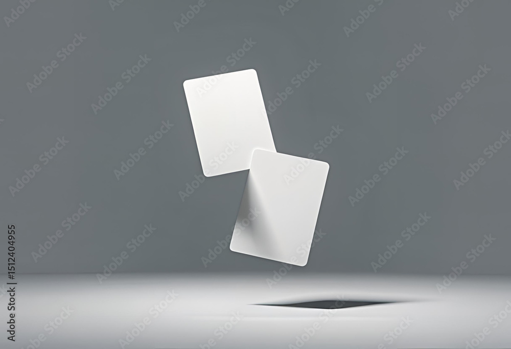 White rectangular cards float in a minimalist gray space, spotlighted ...