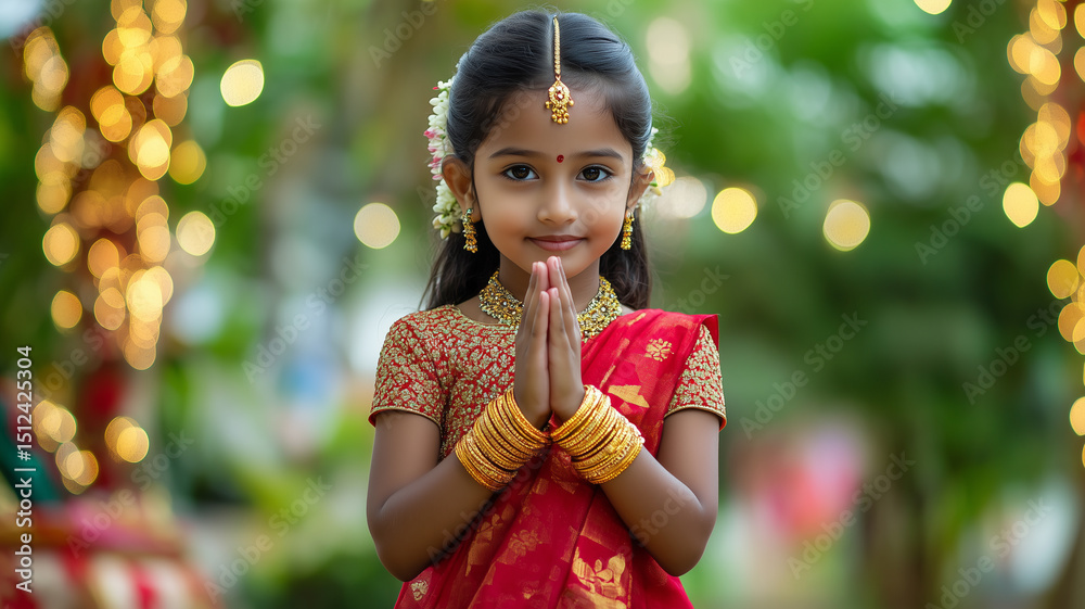 Sri Lankan Avurudu girl in traditional red Redda Hatte outfit, standing ...