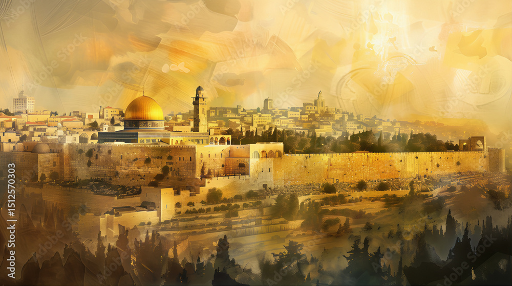 Ancient city map of Jerusalem before destruction in 607 BCE. Painting ...