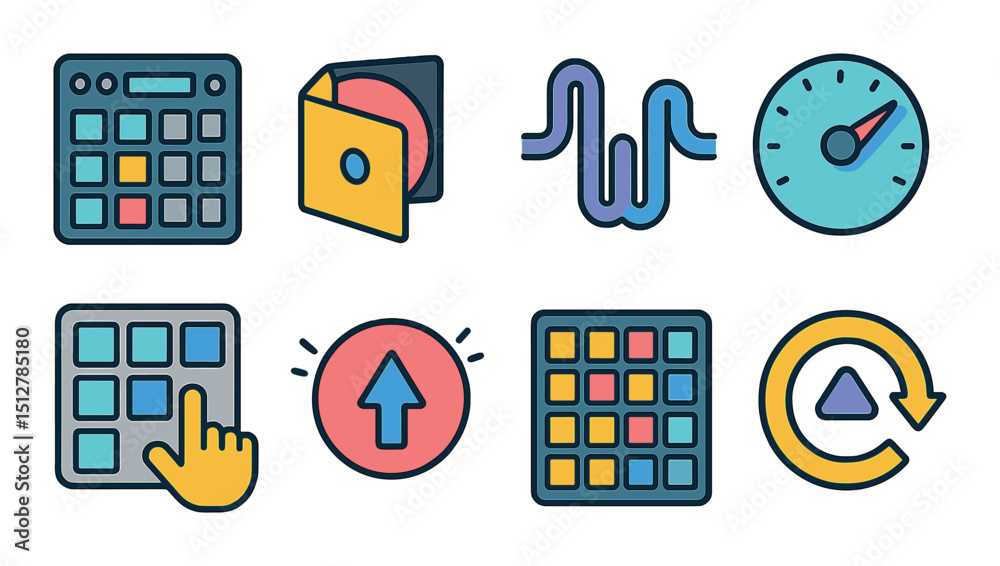 Music production icon set in flat style. beat making and sound design ...