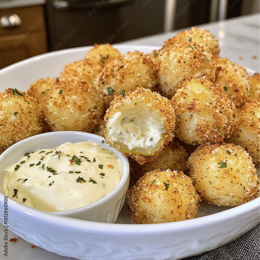 Crispy Fried Pickle Ranch Cheese Bombs Stock Photo | Adobe Stock