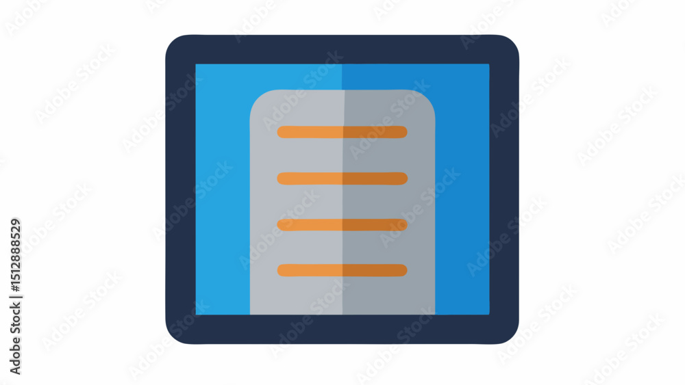 Document inside a tablet with orange lines shown vector, silhouette ...