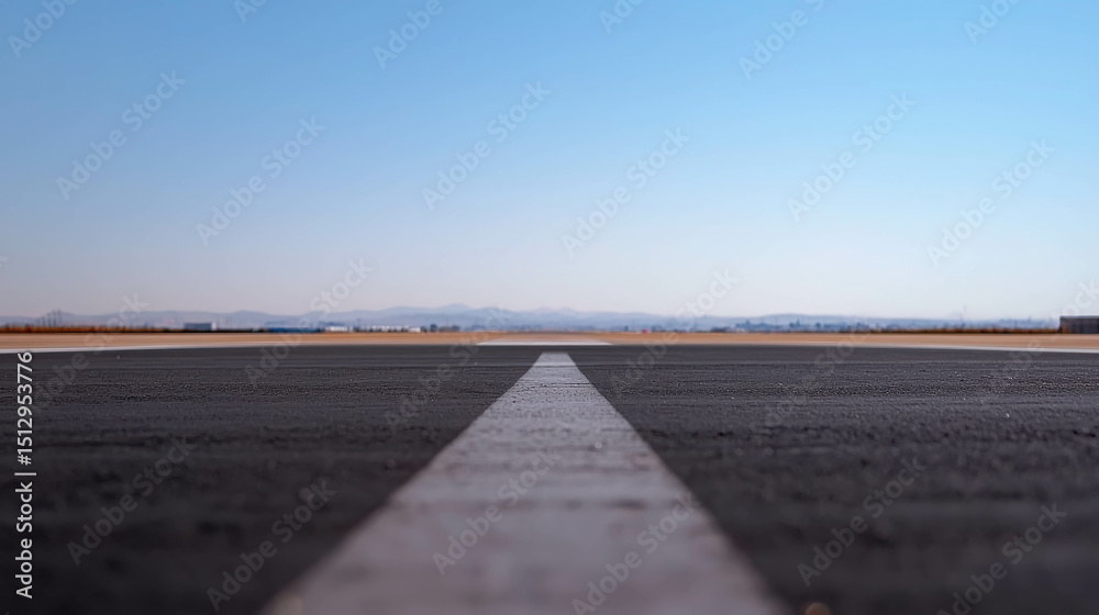 Close-Up View of a Tarmac Runway with a White Centerline Under Clear ...