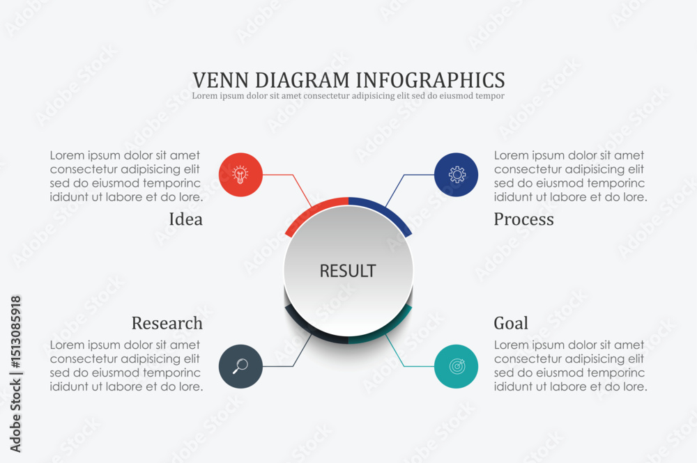 Infographic Venn diagram chart template for business 3 parts, content ...