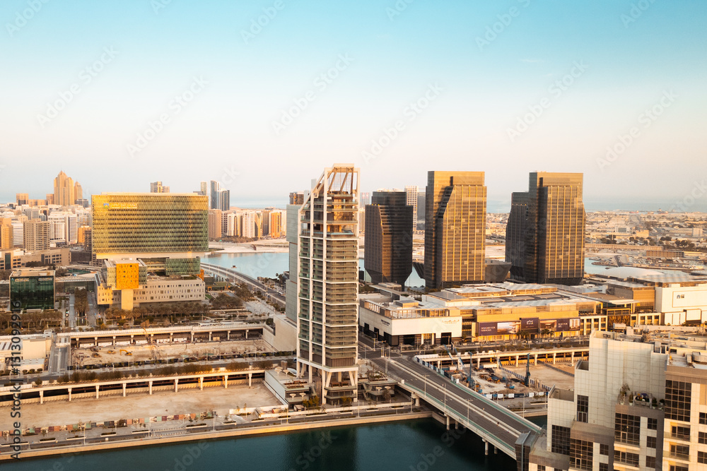 Abu Dhabi, UAE - 25th april, 2025: Exterior aerial view Cleveland Clinic, Galleria mall ...
