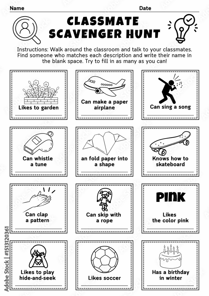 Classmate Scavenger Hunt Worksheet for Kids, Back to School Activity ...