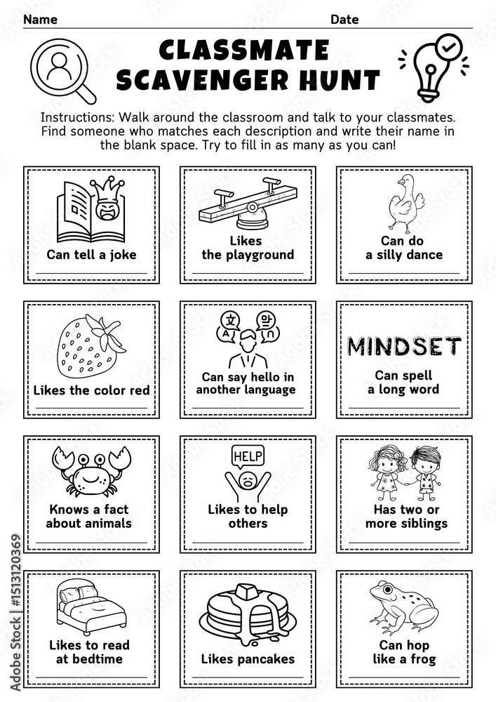Classmate Scavenger Hunt Worksheet for Kids, Back to School Activity ...