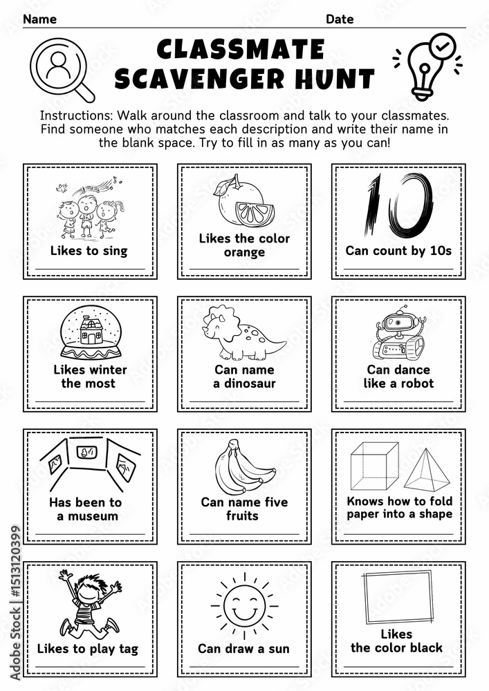 Classmate Scavenger Hunt Worksheet for Kids, Back to School Activity ...