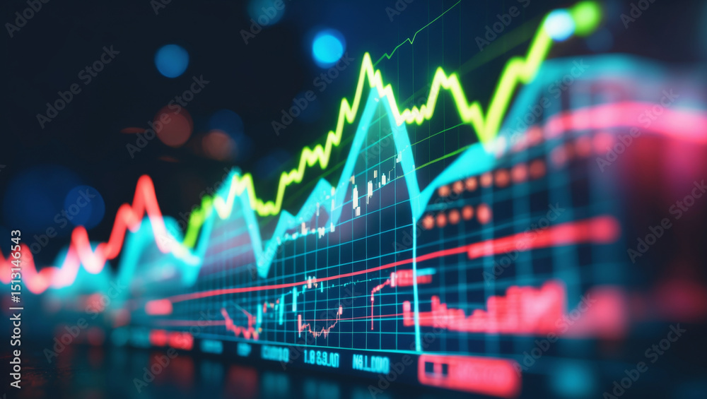 Stock market graph showing candlestick chart indicating financial ...