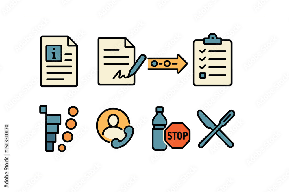 Outline with Fill icon set for sedation consent & prep: info sheet ...