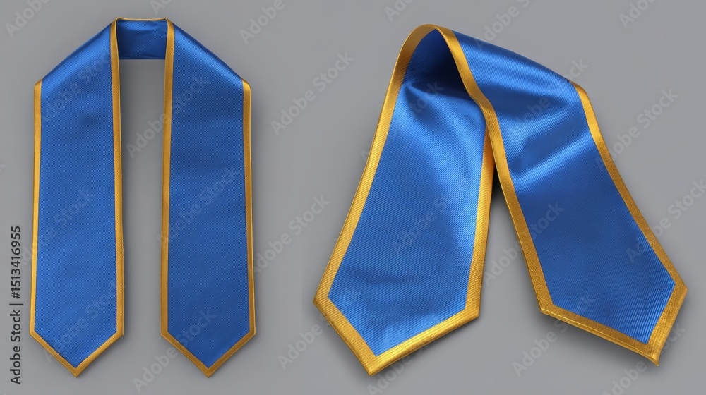 blue satin academic stole mockup, graduation regalia and honor society ...