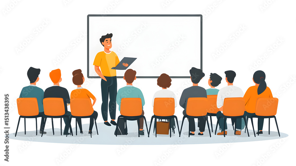 Presentation in a classroom with a presenter and a group of people ...