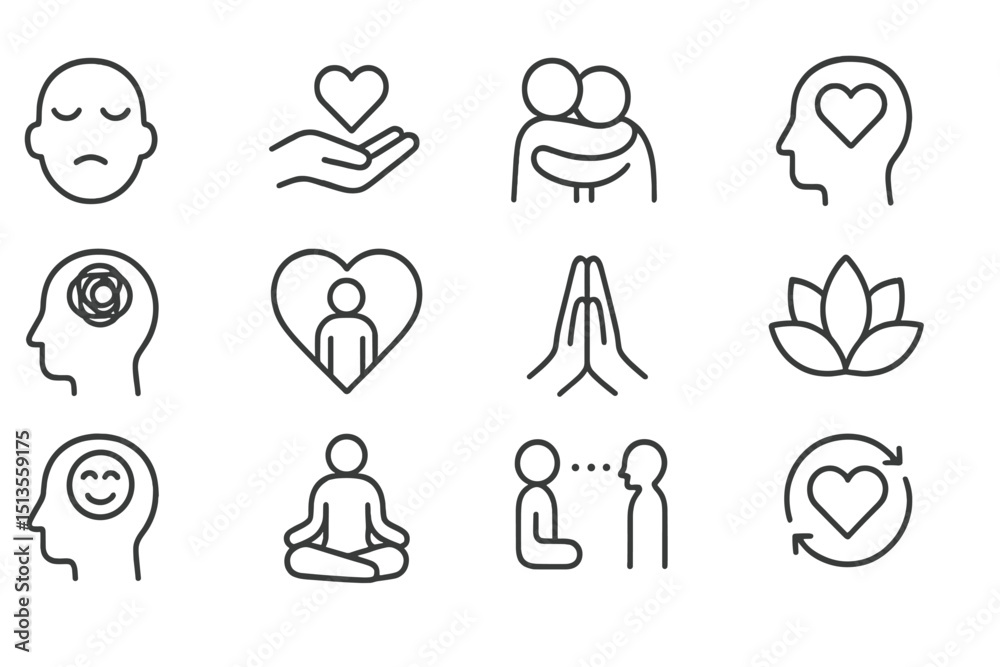 Vetor Symbols representing emotions, compassion, and well-being through ...