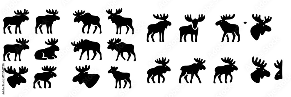 Moose silhouettes in various poses showcasing their distinct features ...