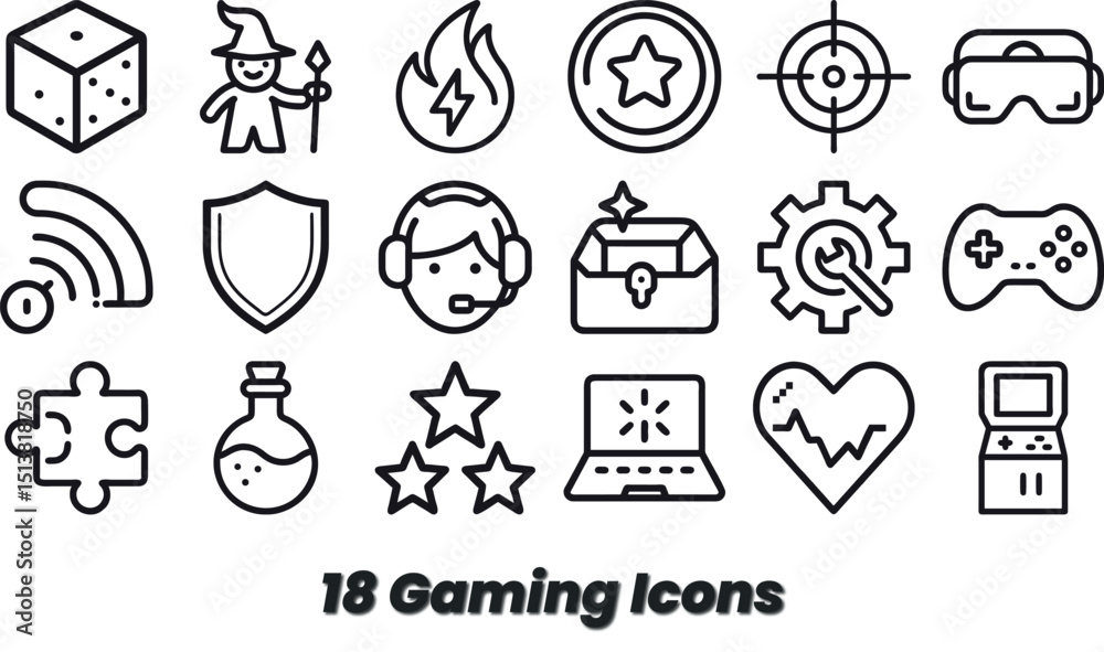 18 Diverse Gaming Icons for Video Game Design and Development Stock ...