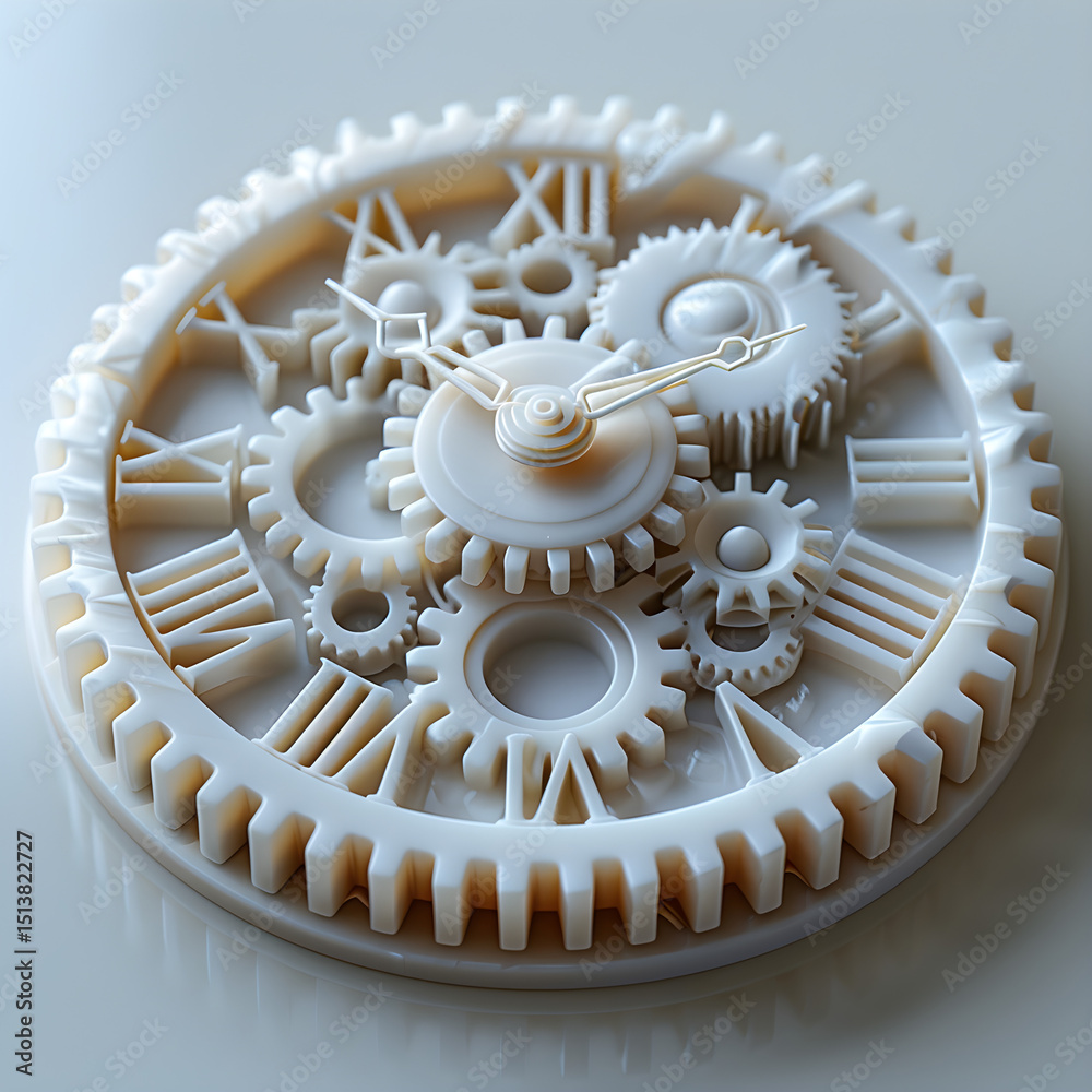 Realistic render of 3d-printed mechanical clock gears visible print for ...