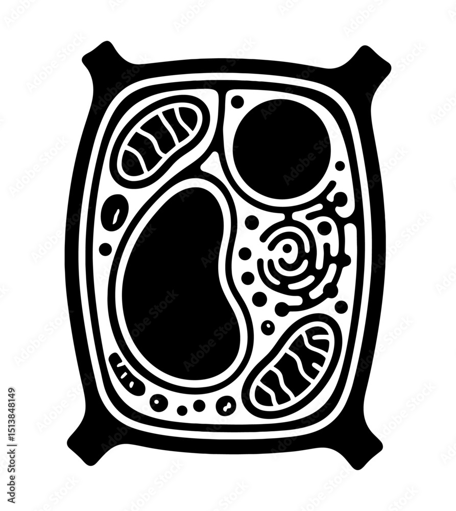 Plant cell Stylized black and white diagram of a plant cell showing ...