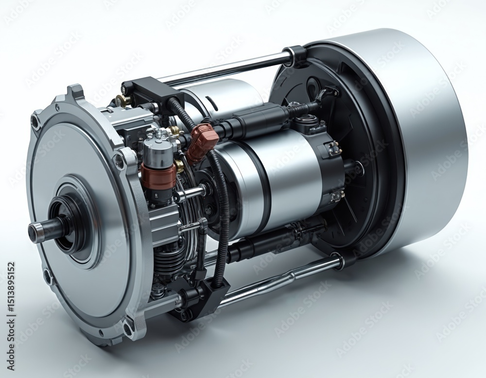 3D rendering of electric vehicle motor with detailed cutaway view ...