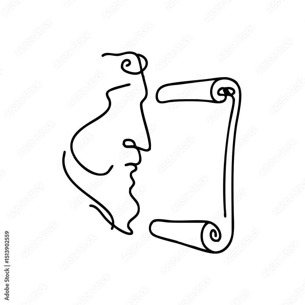 Continuous line drawing of philosopher with scroll of prophecy Stock ...