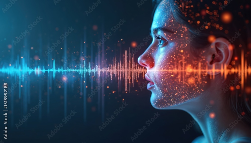 Digital voice assistant illustration with soundwaves, representing AI ...