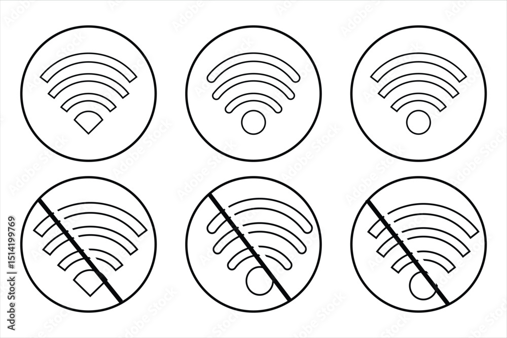 wi-fi icon and No WIFI Icons Sheet. Wi-Fi Network Icon Set . eps 10 ...