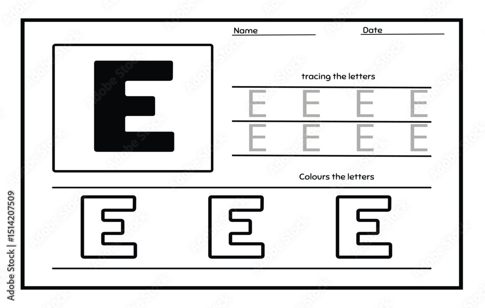 Letter E trace uppercase and coloring abc alphabet worksheet for kids ...