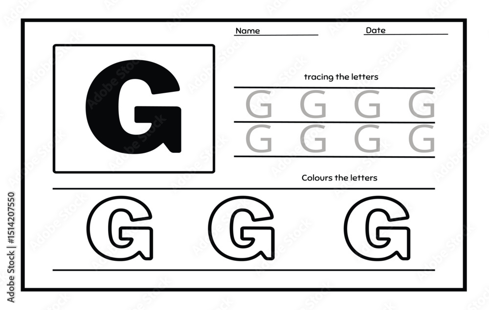 Letter G trace uppercase and coloring abc alphabet worksheet for kids ...