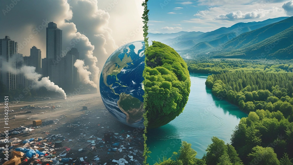 Split Earth – Polluted vs. Green Planet for World Environment Day 2025 ...
