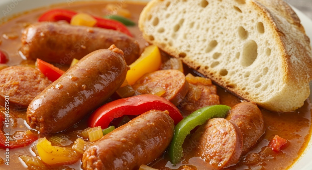 Savory Sausage and Pepper Stew with Crusty Bread - Hearty sausage stew ...
