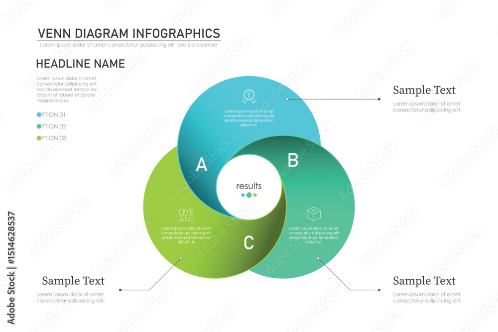 Venn diagram infographic chart template for business 3, 4 parts ...
