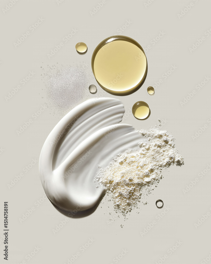 Mixed cosmetic product textures and swatches background including ...