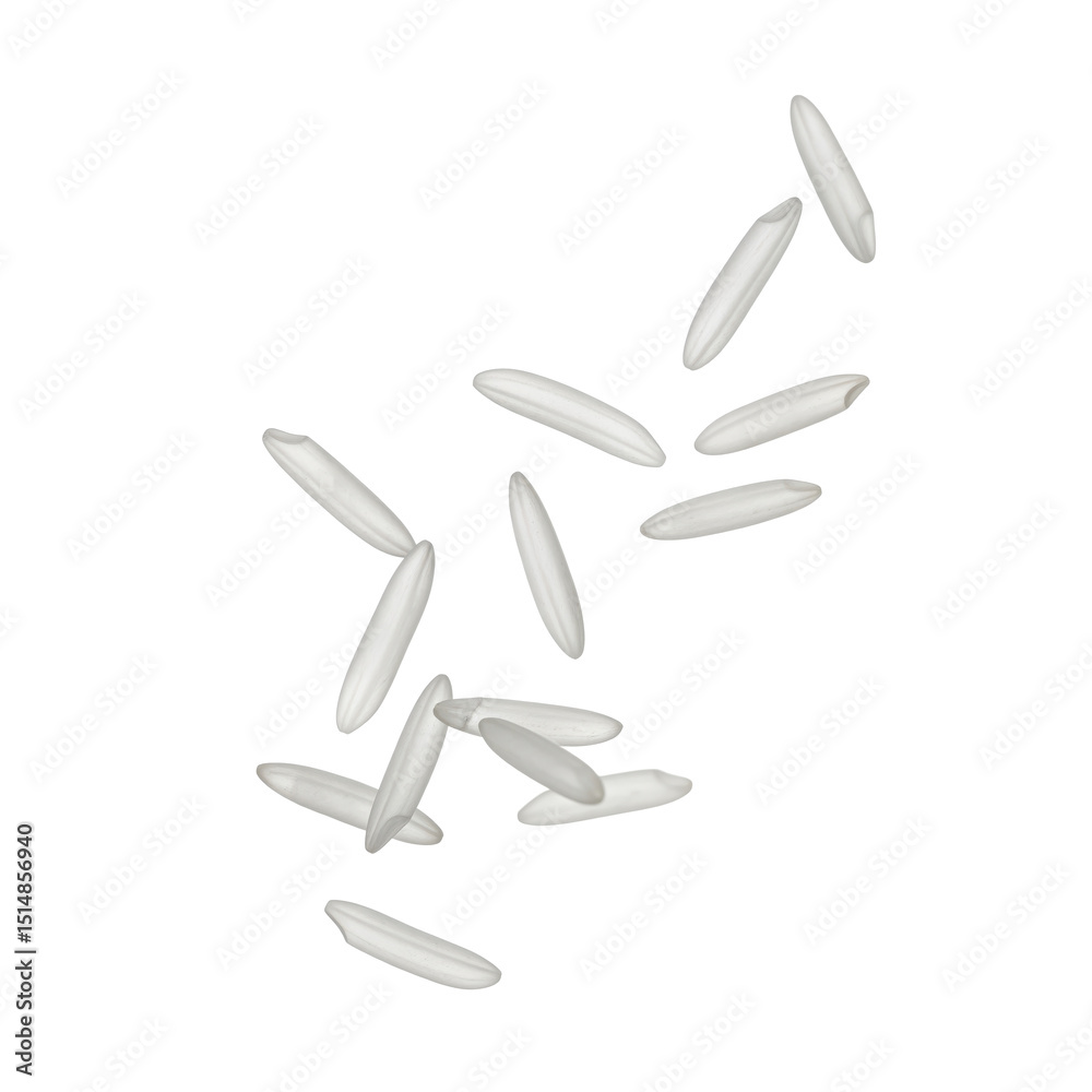 White basmati rice grains scattered on transparent background Stock ...