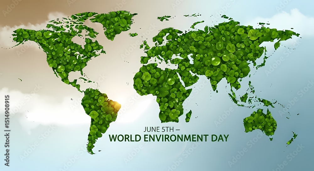 world environment day - Green global map illustration with leaves of ...