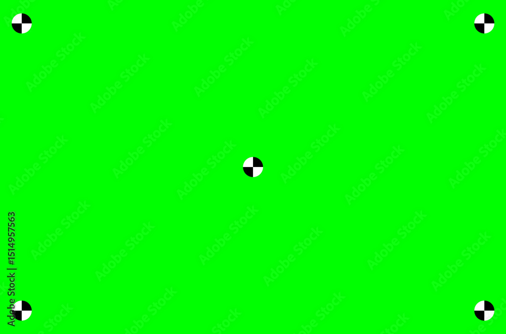 Chroma key background. Vibrant green screen with corner and center ...