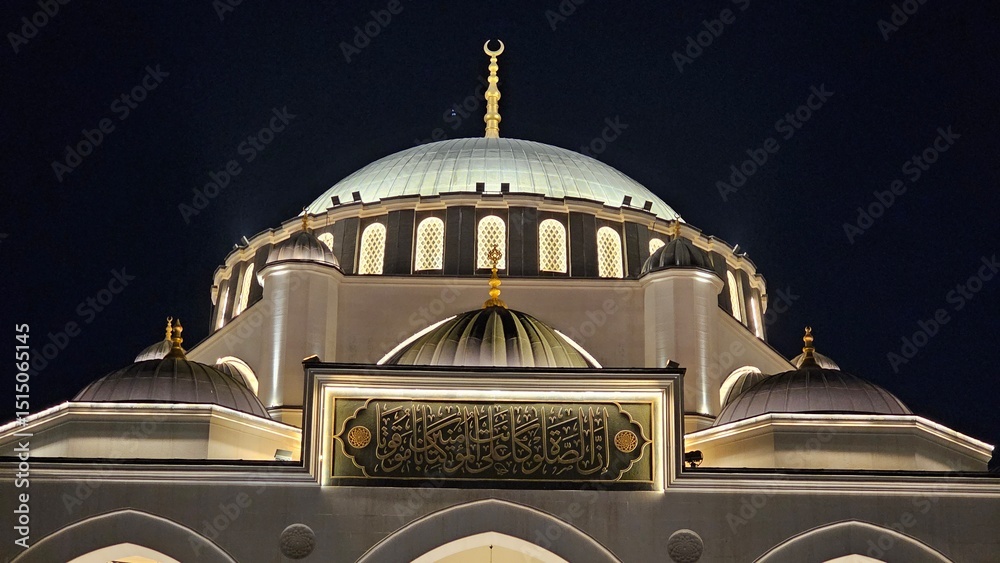 Majestic Nighttime Views of Islamic Mosque Architecture Featuring ...