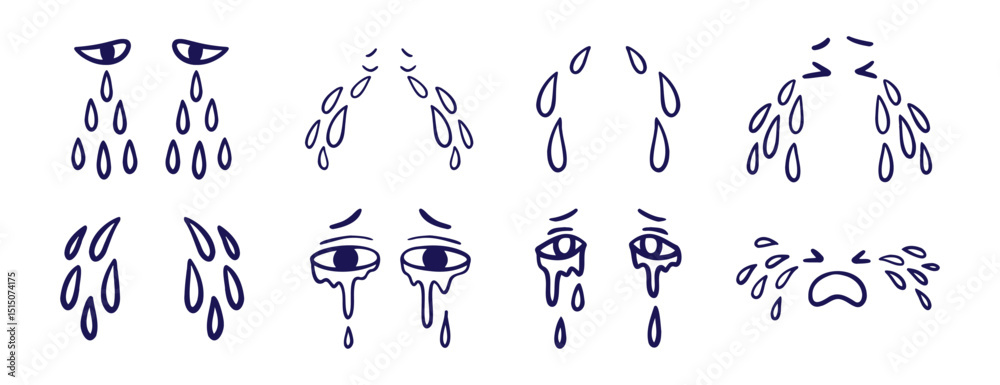tears drop, eyes and tears doodle hand drawn icon set. Outline drawing ...